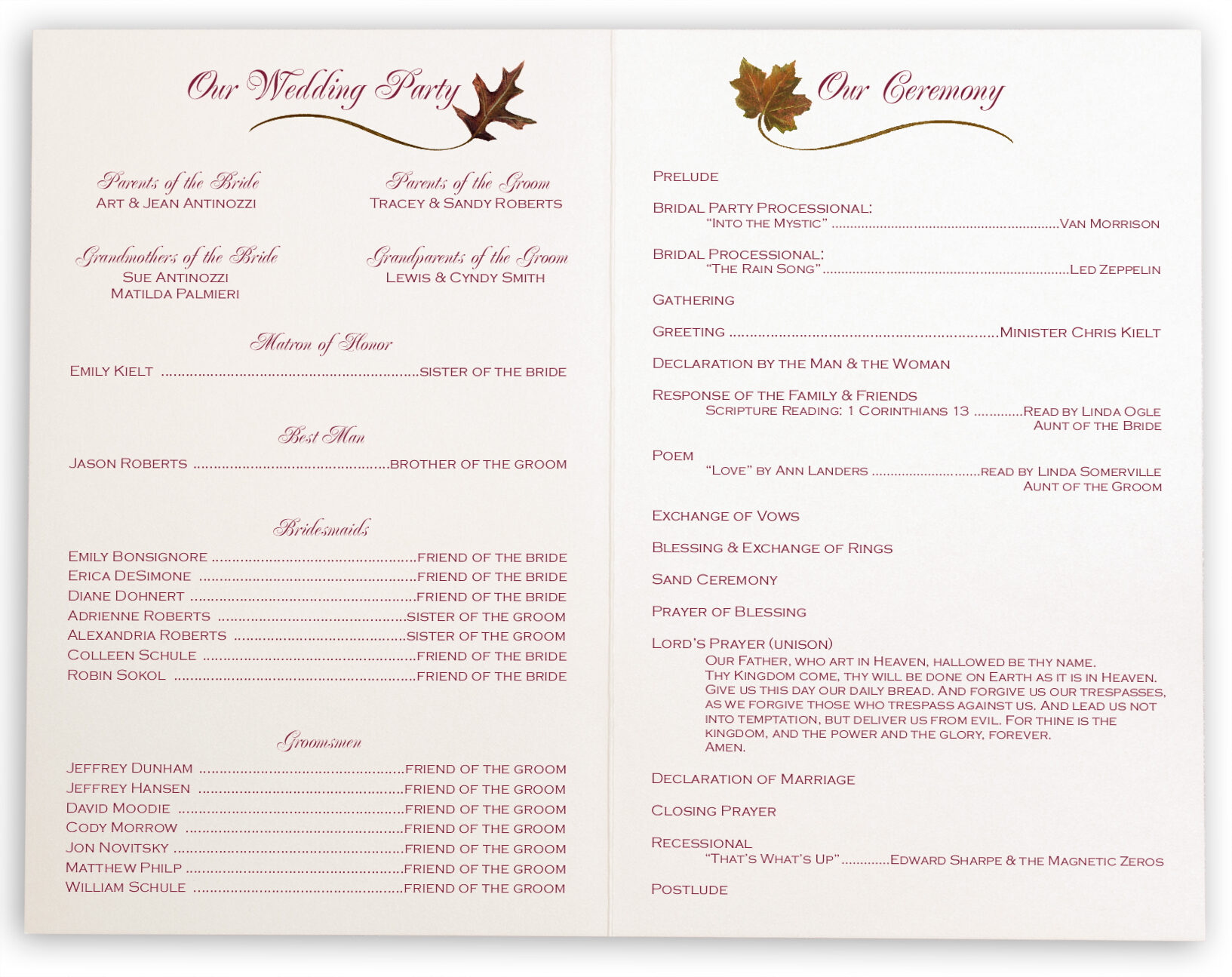 Maple Leaf Pattern Autumn Wedding Programs and Church Programs for your Fall Wedding Ceremony ...